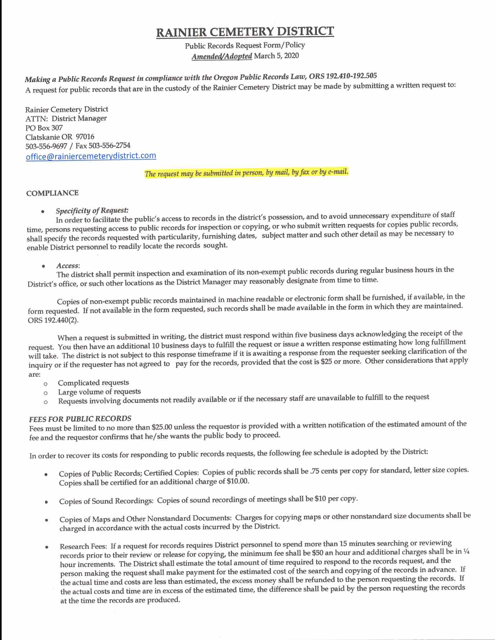 Forms - Rainier Cemetery District